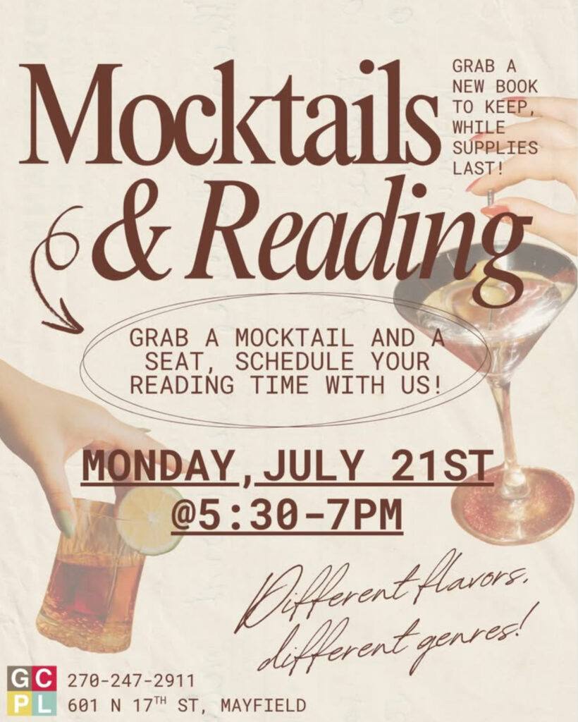 Mocktails & Reading – Mayfield-Graves County Tourism Commission
